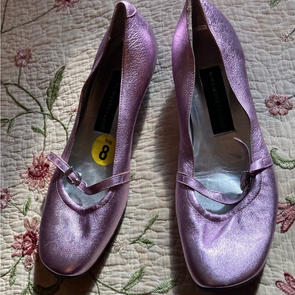 Nine West Studio - Genuine Leather Baby Doll Pumps Me… - Gem